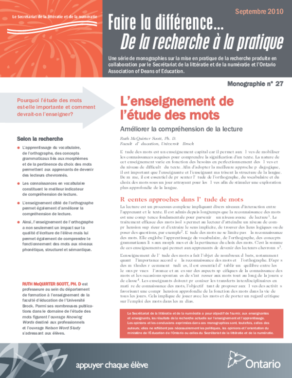 (PDF) L'enseignement de l'étude des mots