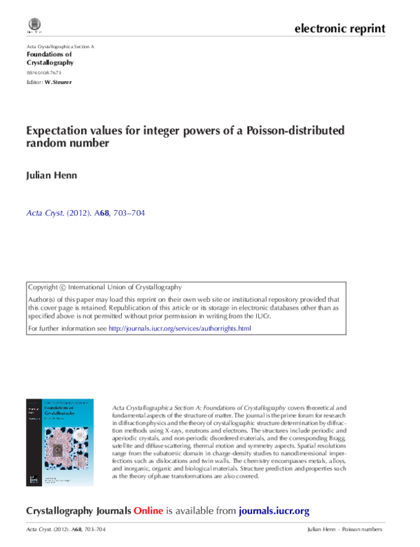 Pdf Expectation Values For Integer Powers Of A Poisson Distributed