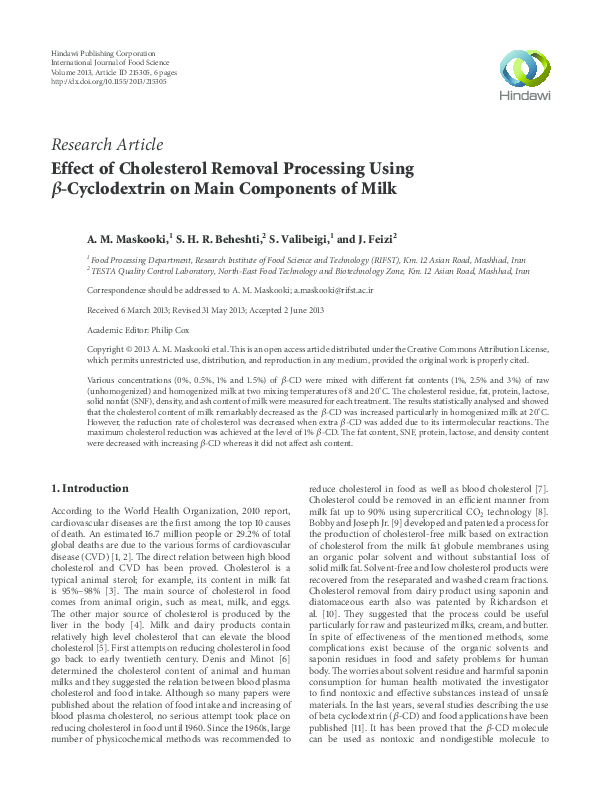 Effect of Cholesterol Removal Processing Using íµí»½-Cyclodextrin on Main Components of Milk