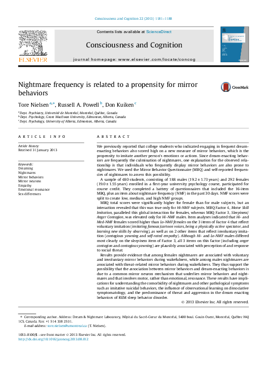 (PDF) Nightmare frequency is related to a propensity for mirror ...