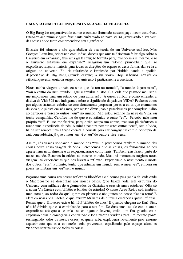 Doc Uma Viagem Pelo Universo Nas Asas Da Filosofia