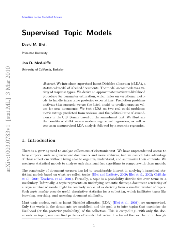 (PDF) Supervised Topic Models