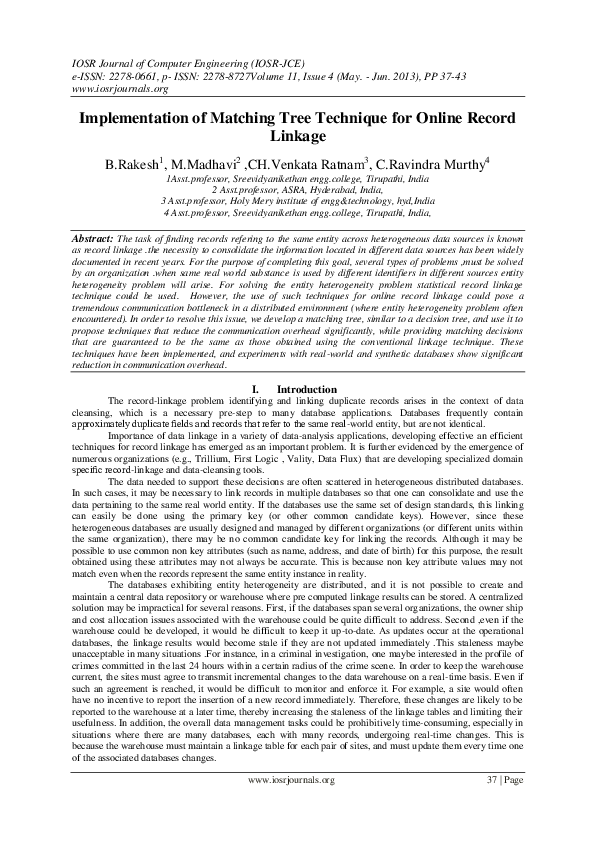 (PDF) Implementation of Matching Tree Technique for Online Record Linkage
