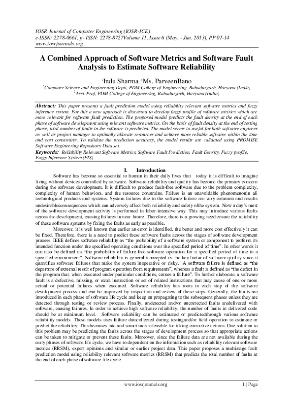 (PDF) A Combined Approach of Software Metrics and Software Fault Analysis to Estimate Software ...
