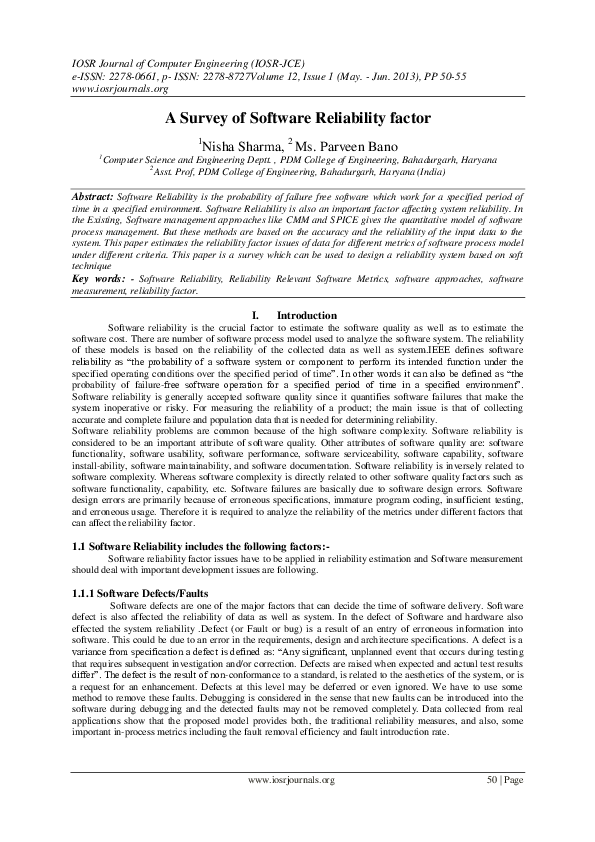 (PDF) A Survey of Software Reliability factor (PDF) A Survey of Software Reliability factor