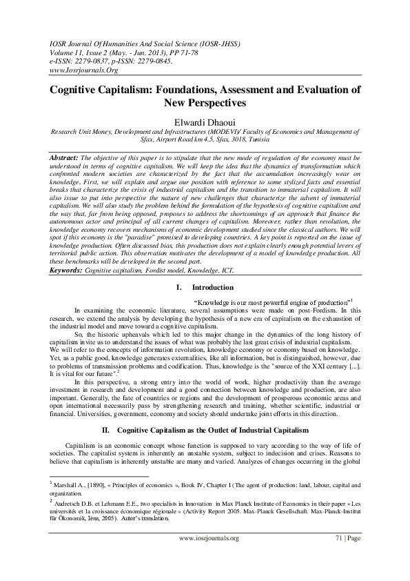 (PDF) Cognitive Capitalism: Foundations, Assessment and Evaluation of ...