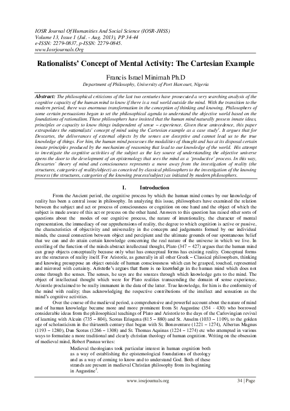 (PDF) Rationalists' Concept of Mental Activity: The Cartesian Example