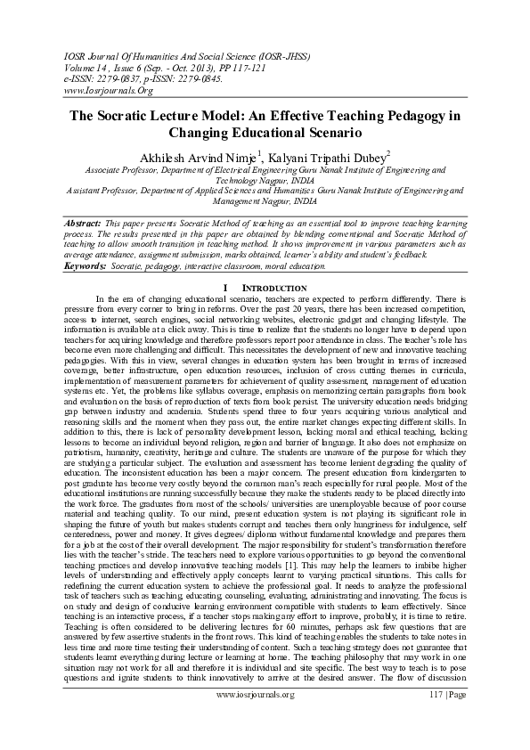 (PDF) The Socratic Lecture Model: An Effective Teaching Pedagogy in ...