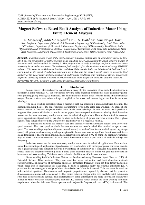 Pdf Magnet Software Based Fault Analysis Of Induction Motor Using Finite Element Analysis