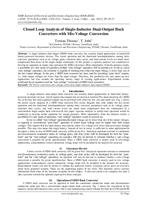 Pdf Closed Loop Analysis Of Single Inductor Dual Output Buck Converters With Mix Voltage 5717