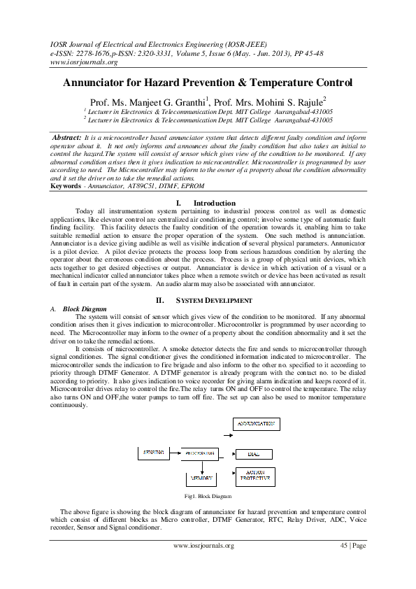 (PDF) Annunciator for Hazard Prevention & Temperature Control