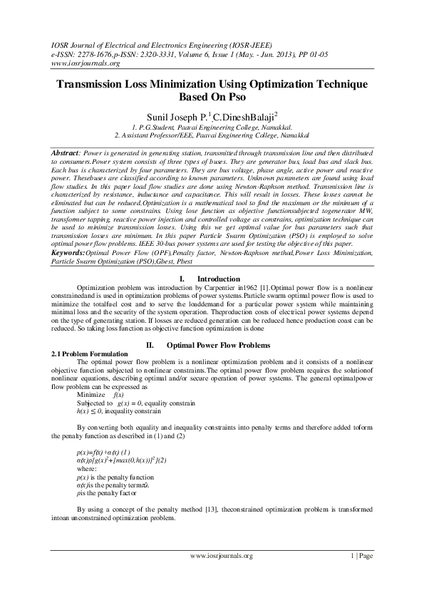 Pdf Transmission Loss Minimization Using Optimization Technique Based On Pso