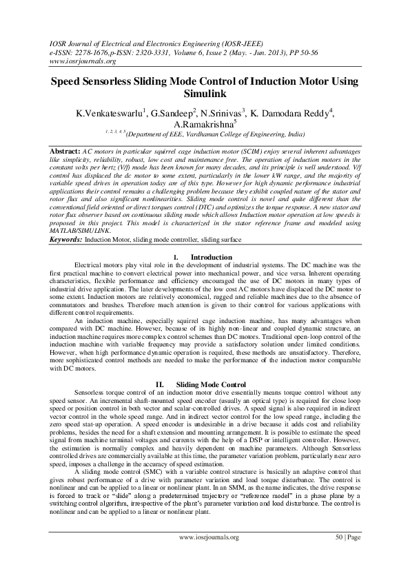 Pdf Speed Sensorless Sliding Mode Control Of Induction Motor Using 6227