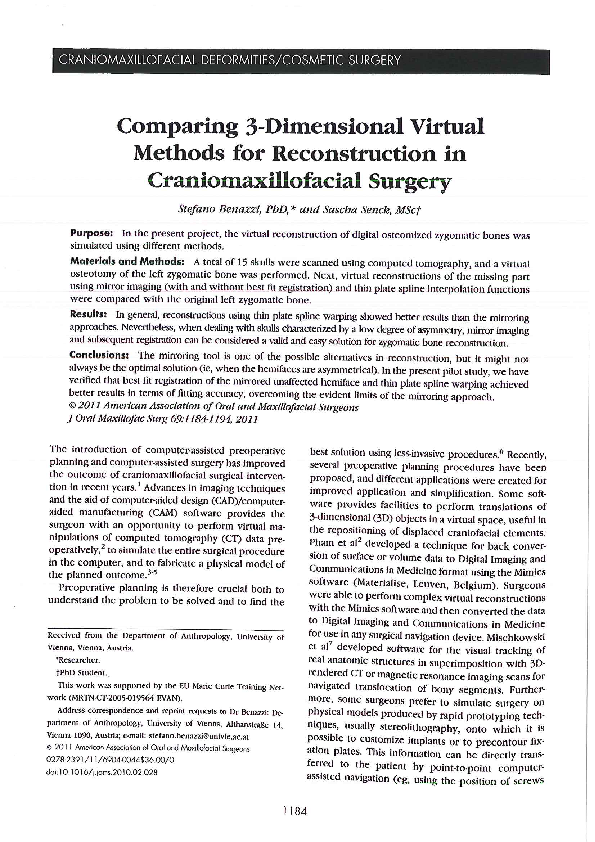 Pdf Comparing 3 Dimensional Virtual Methods For Reconstruction In