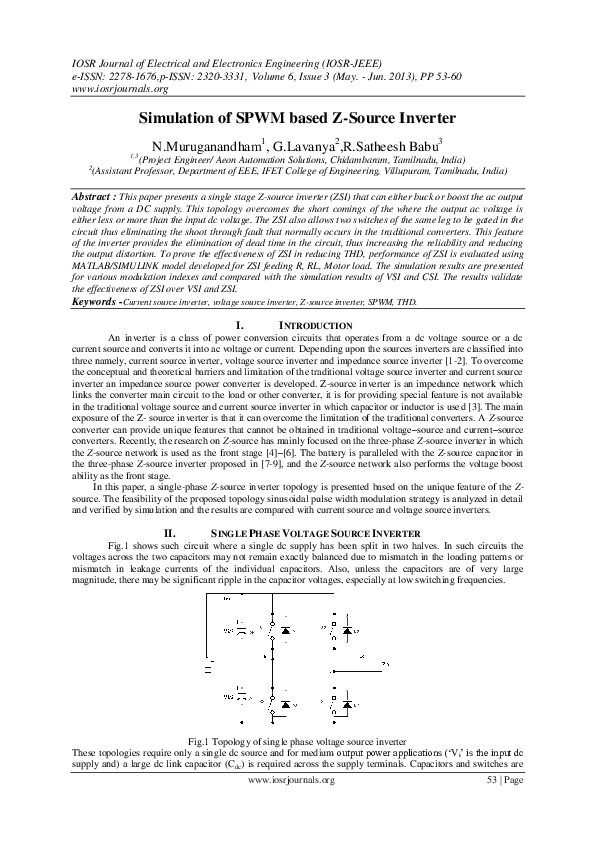 Pdf Simulation Of Spwm Based Z Source Inverter