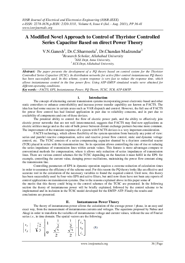 Pdf A Modified Novel Approach To Control Of Thyristor Controlled Series Capacitor Based On
