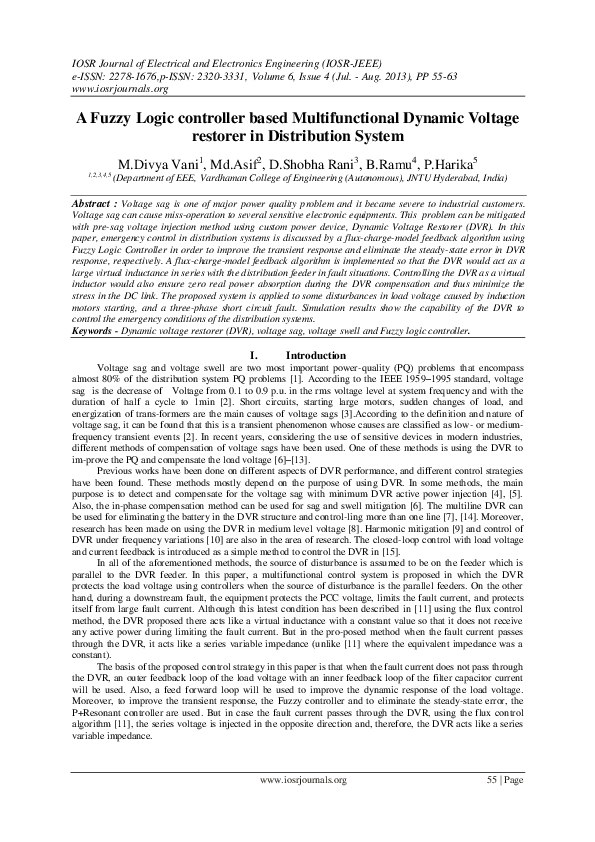 (PDF) A Fuzzy Logic controller based Multifunctional Dynamic Voltage restorer in Distribution System