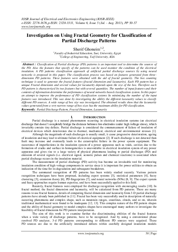 (PDF) Investigation on Using Fractal Geometry for Classification of Partial Discharge Patterns