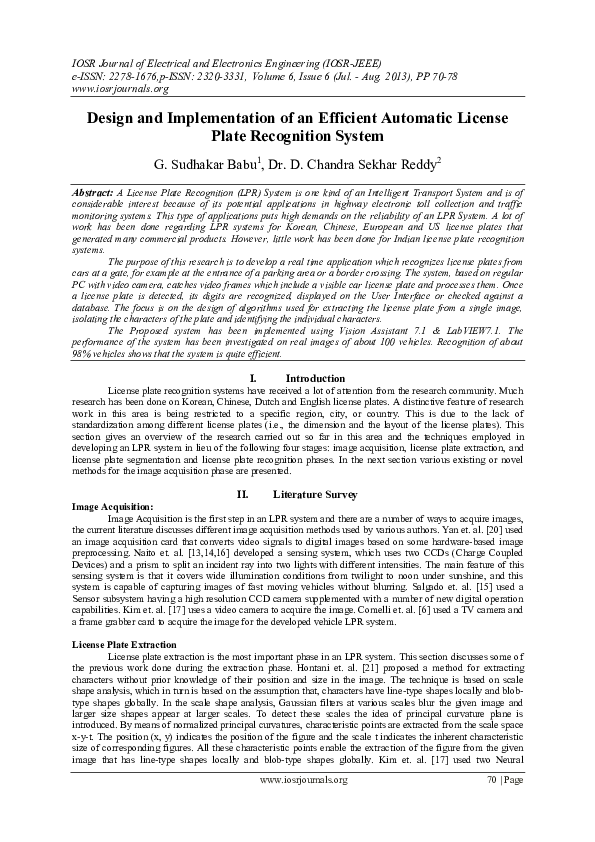 Pdf Design And Implementation Of An Efficient Automatic License Plate Recognition System