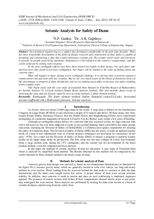 (PDF) Seismic Analysis for Safety of Dams