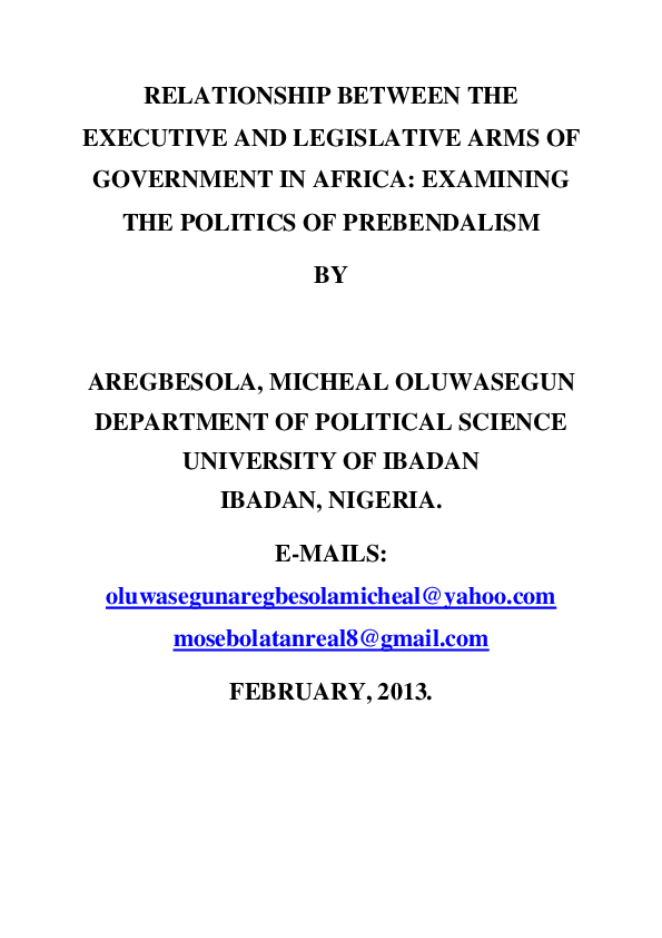 (DOC) RELATIONSHIP BETWEEN THE EXECUTIVE AND LEGISLATIVE ARMS OF ...