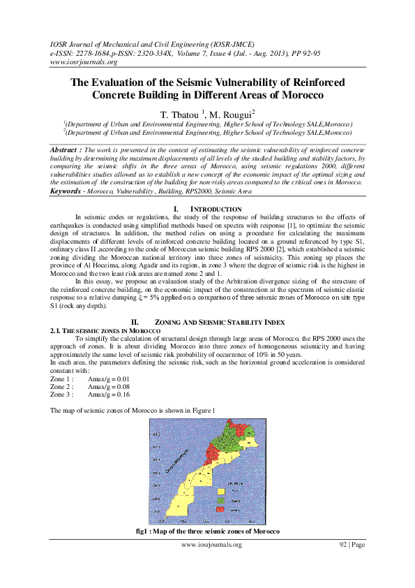 Pdf The Evaluation Of The Seismic Vulnerability Of Reinforced Concrete Building In Different