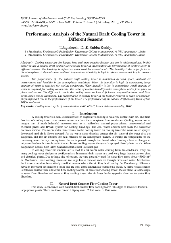 (PDF) Performance Analysis of the Natural Draft Cooling Tower in ...