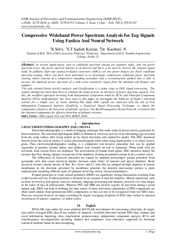(PDF) Compressive Wideband Power Spectrum Analysis for Eeg Signals Using Fastica And Neural Network