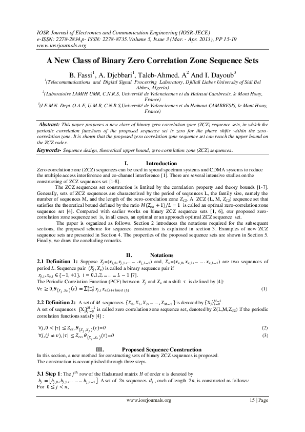 (PDF) A New Class of Binary Zero Correlation Zone Sequence Sets