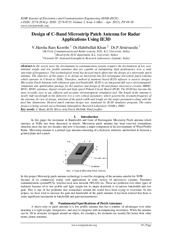 (PDF) Design of C-Band Microstrip Patch Antenna for Radar Applications Using IE3D