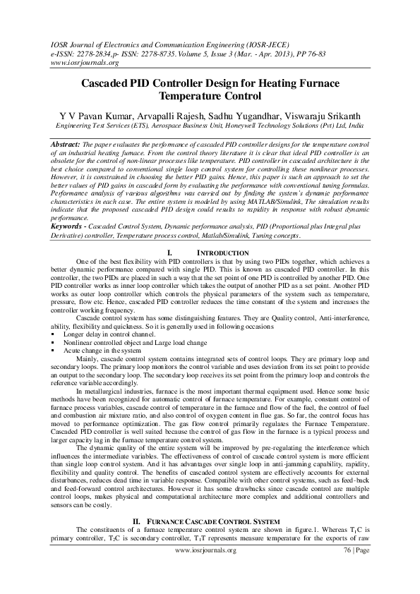 (PDF) Cascaded PID Controller Design for Heating Furnace Temperature Control
