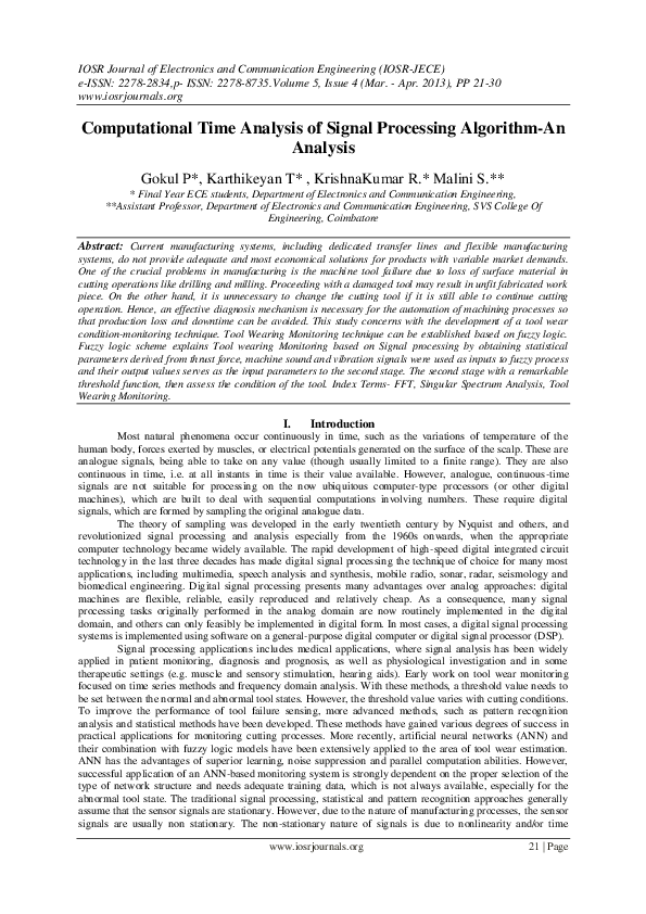 Pdf Computational Time Analysis Of Signal Processing Algorithm An