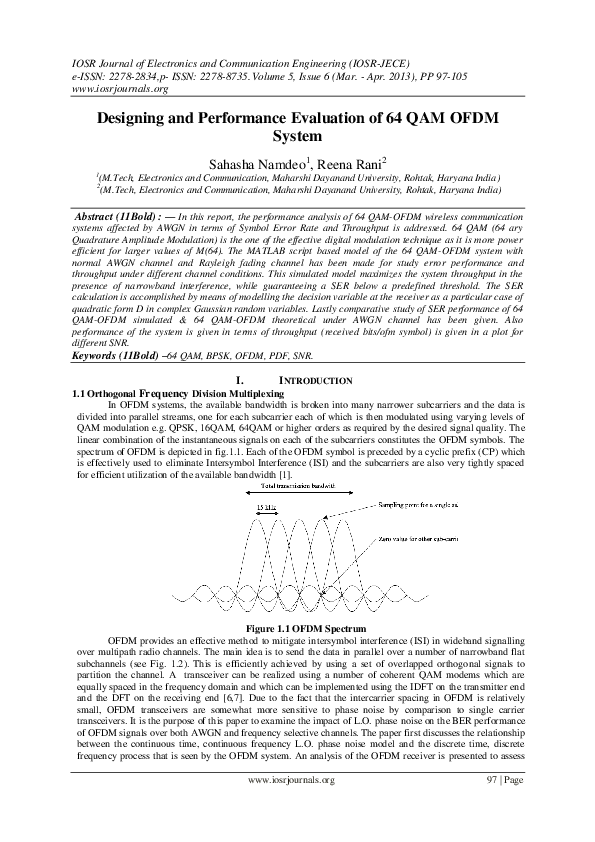 Pdf Designing And Performance Evaluation Of 64 Qam Ofdm System