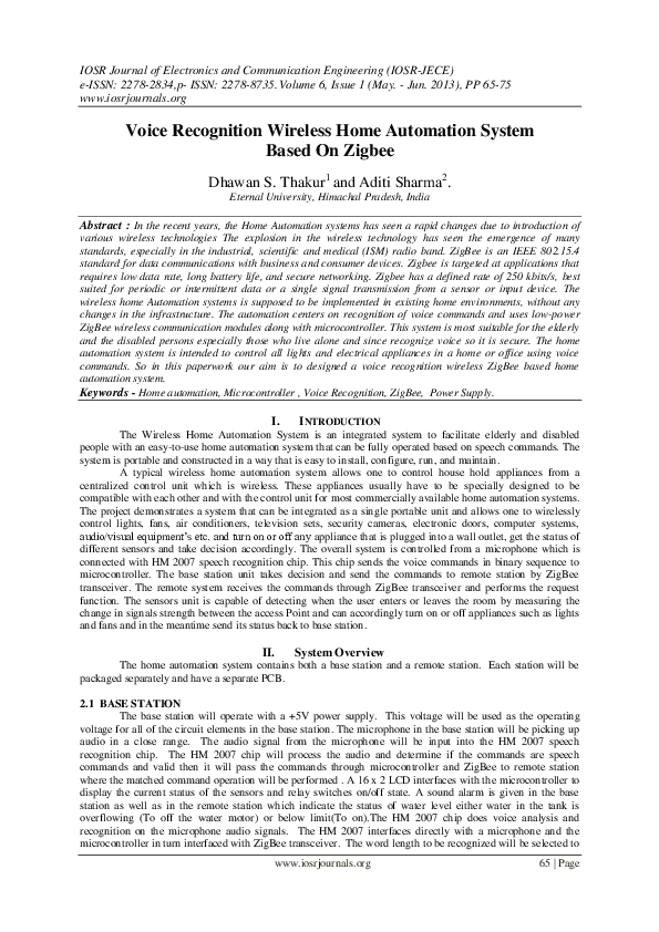 (PDF) Voice Recognition Wireless Home Automation System Based On Zigbee