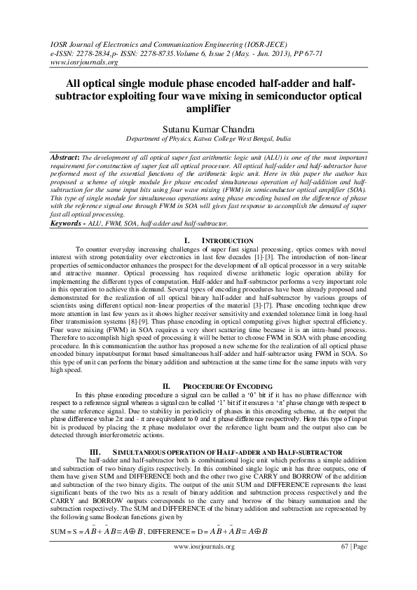 (PDF) All optical single module phase encoded half-adder and half ...