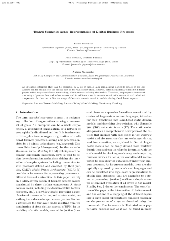 (PDF) Toward Semantics-aware Representation of Digital Business Processes