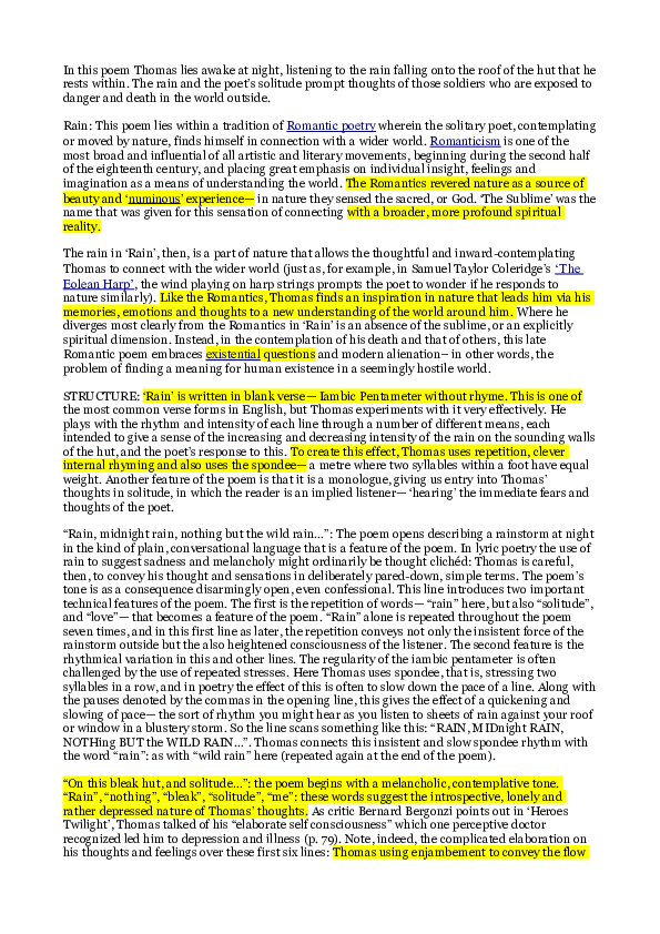 Rain analysis by Edward Thomas