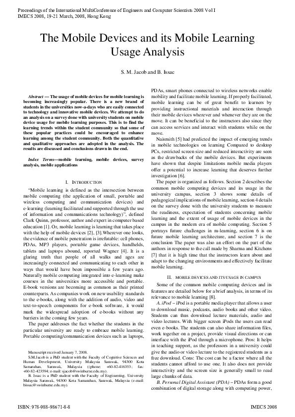 (PDF) Mobile Devices and its Mobile Learning Usage Analysis