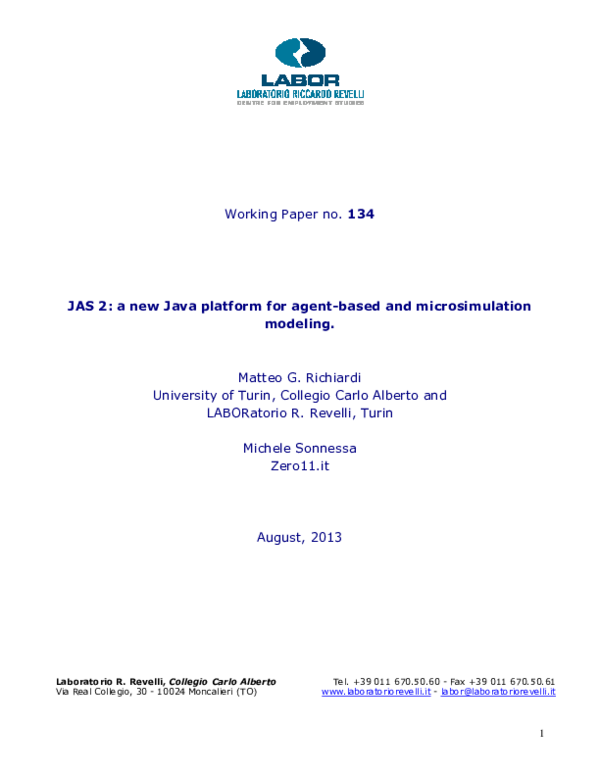 (PDF) Working Paper no. 134 JAS 2: a new Java platform for agent-based and microsimulation modeling