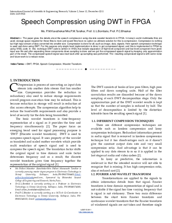 Speech Compression Using Dwt In Fpga 