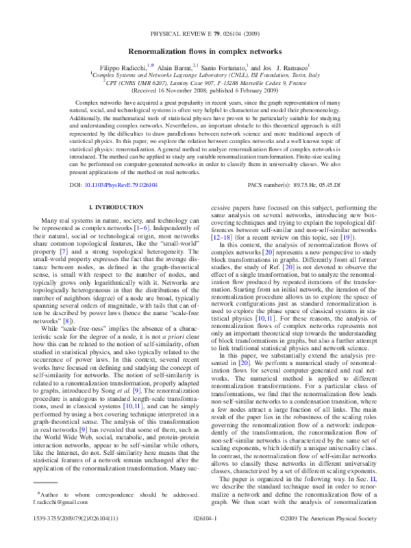 (PDF) Renormalization flows in complex networks