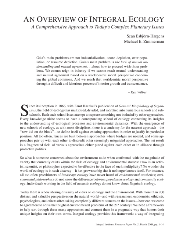 (PDF) AN OVERVIEW OF INTEGRAL ECOLOGY A Comprehensive Approach to Today ...