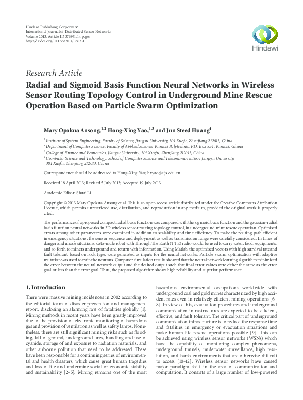 Radial and Sigmoid Basis Function Neural Networks in Wireless Sensor Routing Topology Control in ...