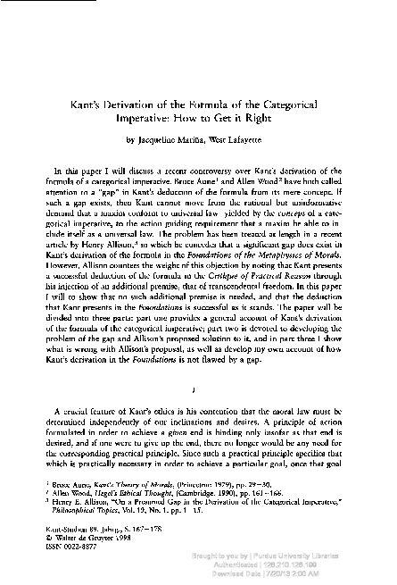 (PDF) Kant’s Derivation of the Formula of the Categorical Imperative ...