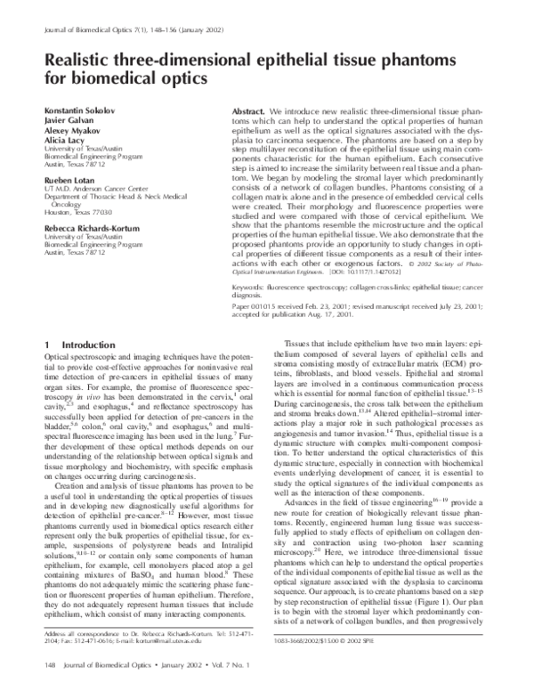 (PDF) Realistic three-dimensional epithelial tissue phantoms for ...