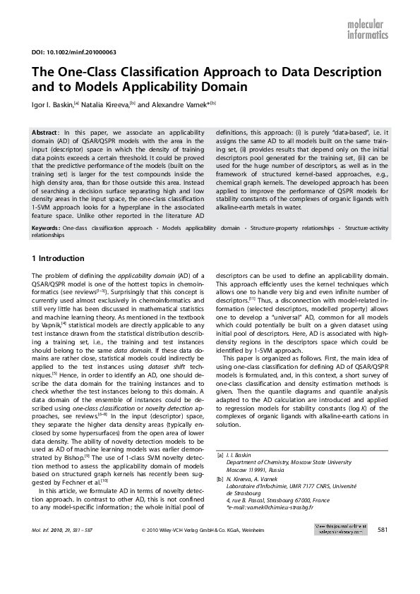Pdf The One Class Classification Approach To Data Description And To