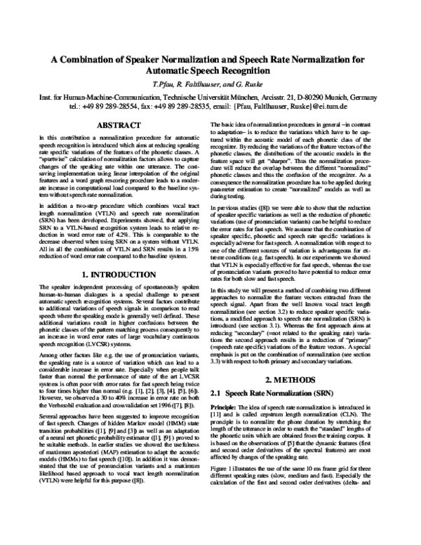 (PDF) A combination of speaker normalization and speech rate normalization for automatic speech ...