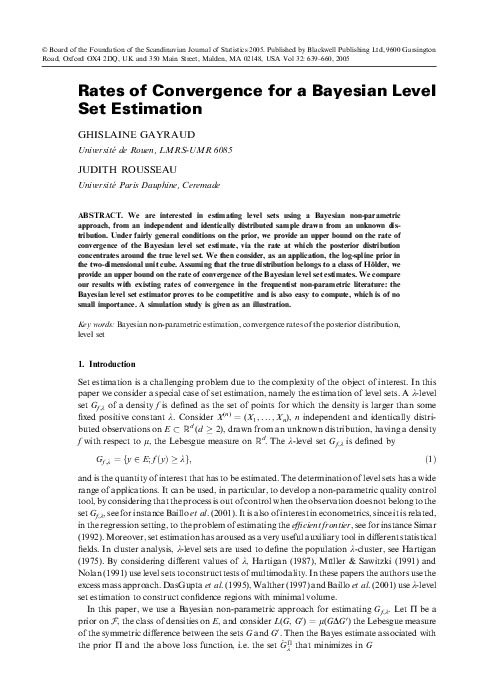 Pdf Rates Of Convergence For A Bayesian Level Set Estimation