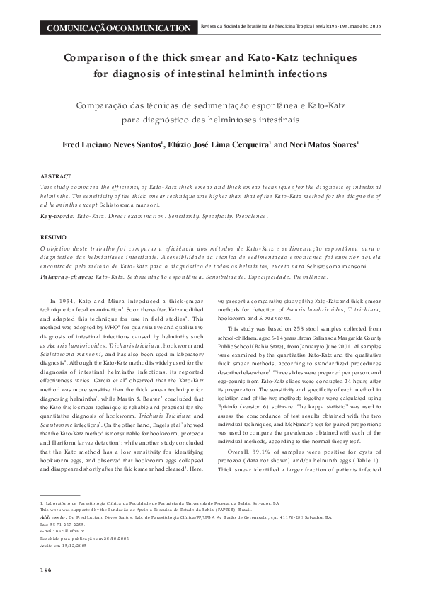 (PDF) Comparison of the thick smear and Kato-Katz techniques for ...