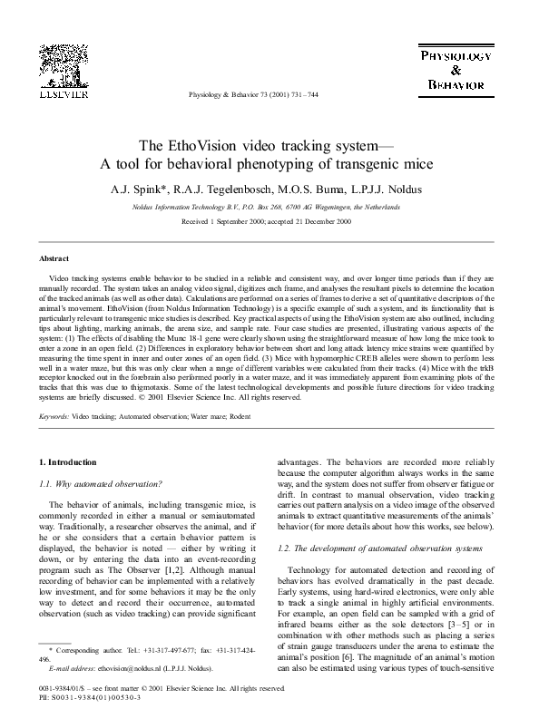 (PDF) The EthoVision video tracking system—A tool for behavioral ...